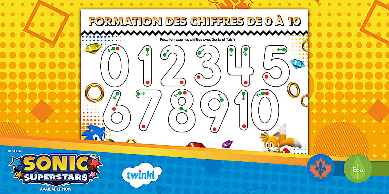 FREE! - Sonic: Sonic and Tails Number Formation 0-10 Activity French