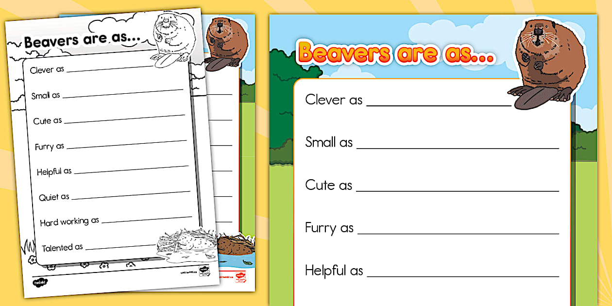 Beaver Simile Poem Template (teacher made) - Twinkl