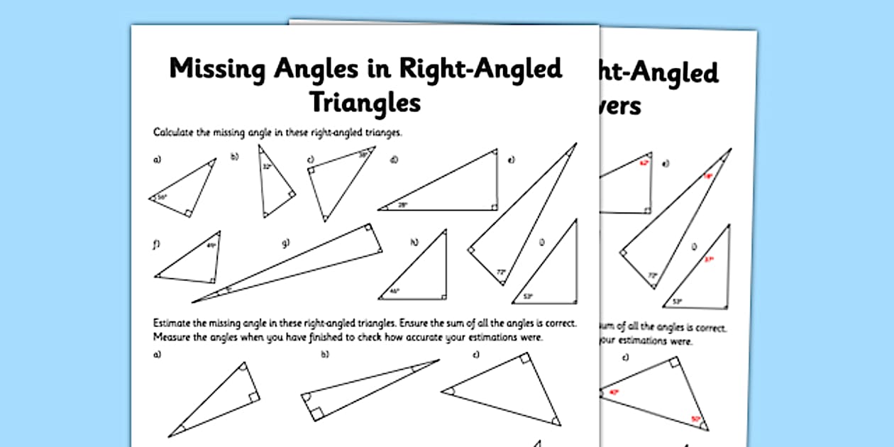 Lower Ability Calculating Angles of a Right-Angled Triangle Worksheet