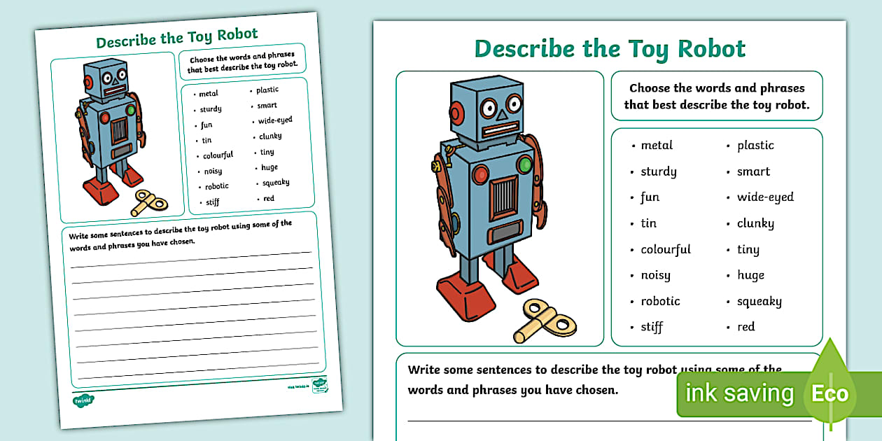 Describe the Toy Robot Worksheet (teacher made) - Twinkl