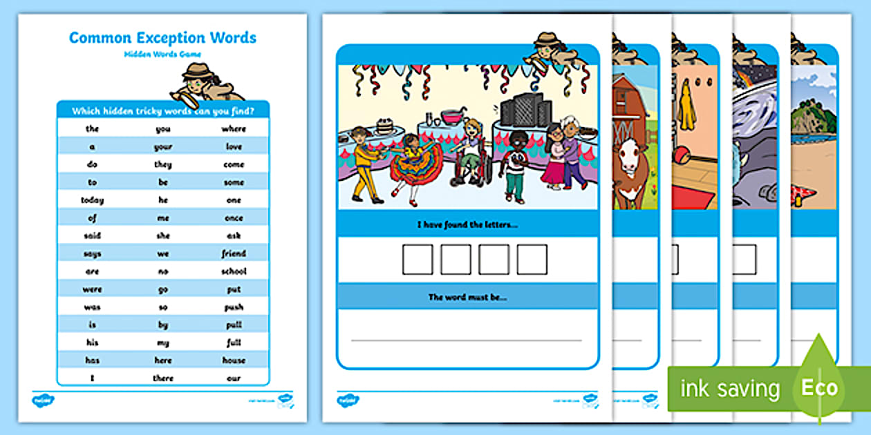 Editable Year 1 Common Exception Words: Hidden Words Game