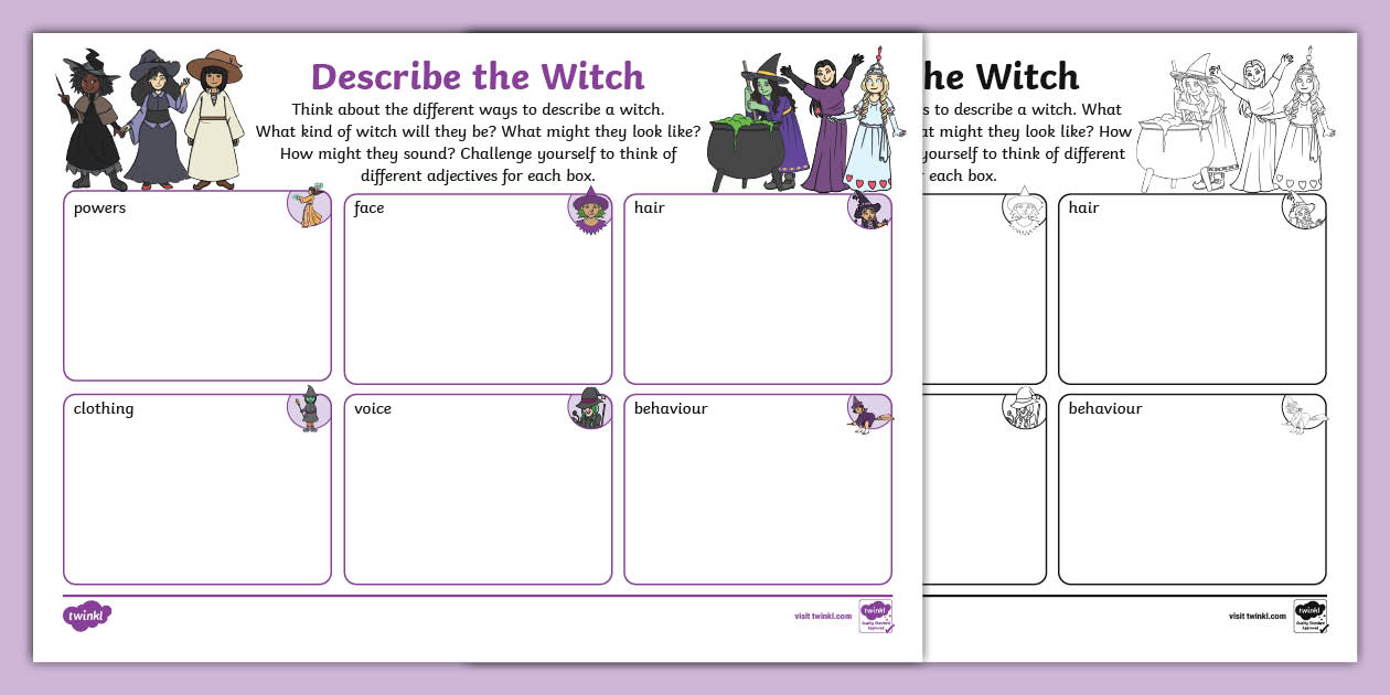 Witch Adjectives Worksheet (teacher made) - Twinkl