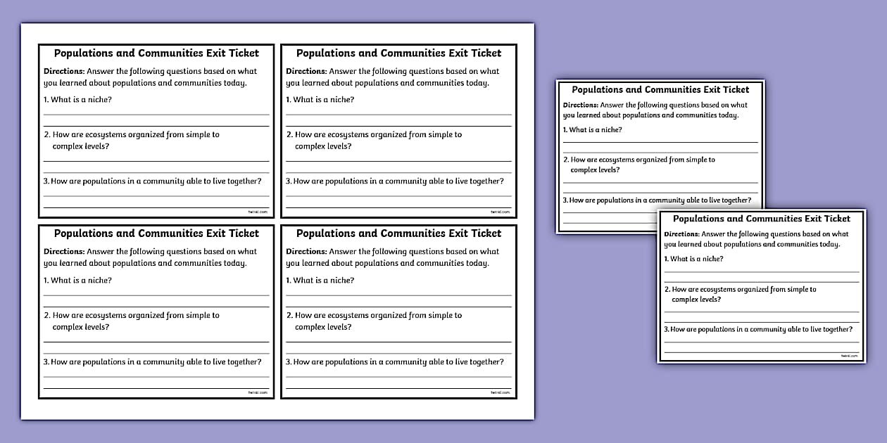 Sixth Grade Populations and Communities Science Exit Ticket