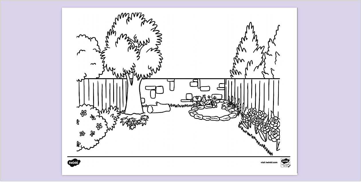 Garden Colouring Page (teacher made) - Twinkl