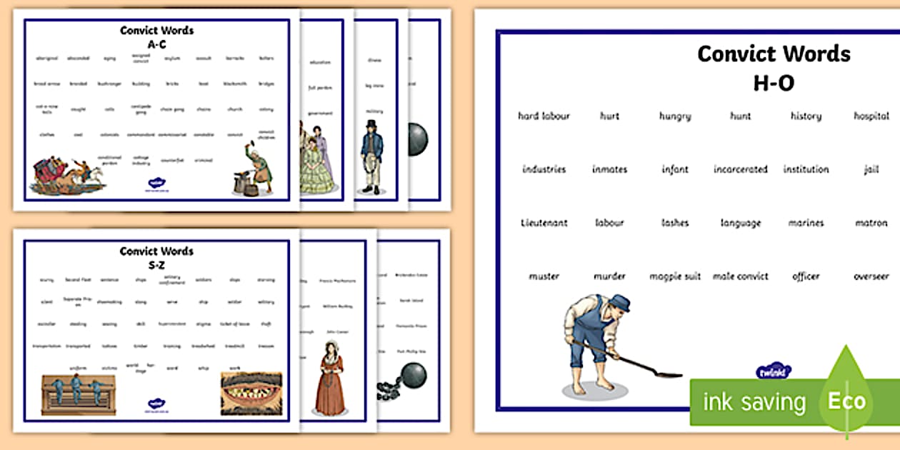 Convict Word Mats (teacher made) - Twinkl