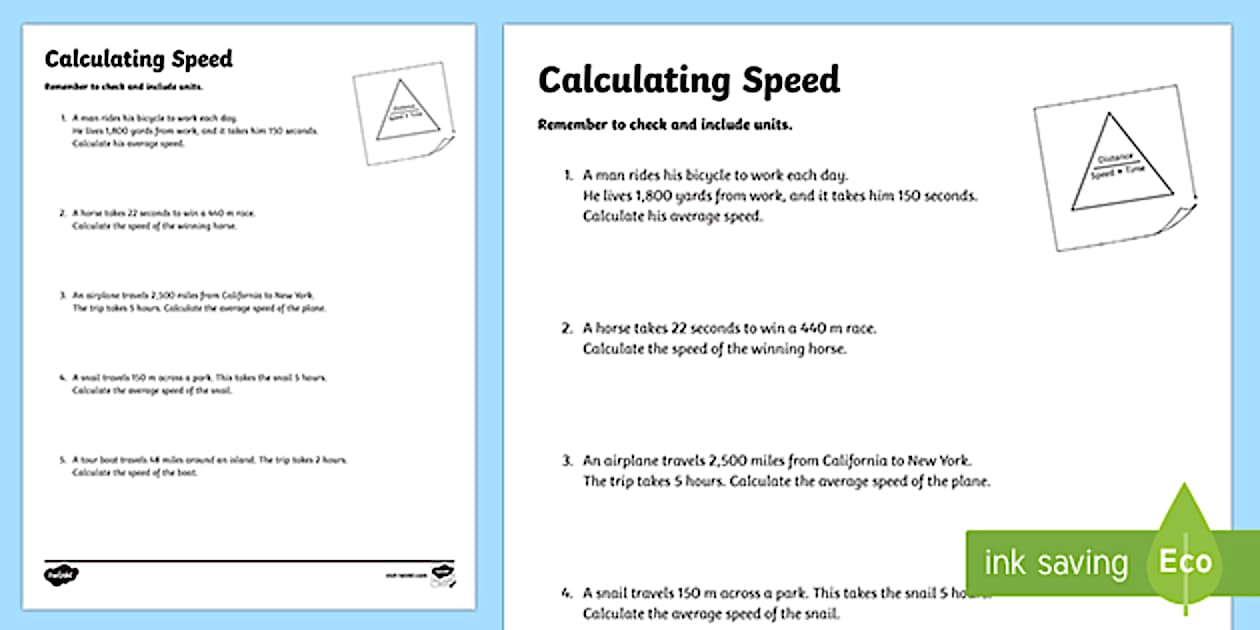Calculating Speed Worksheet | Math & Science Word Problems