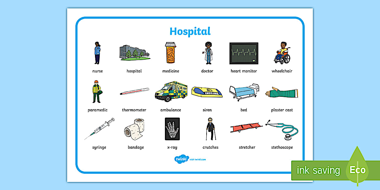 Cursive Hospital Word Mat (teacher made) - Twinkl