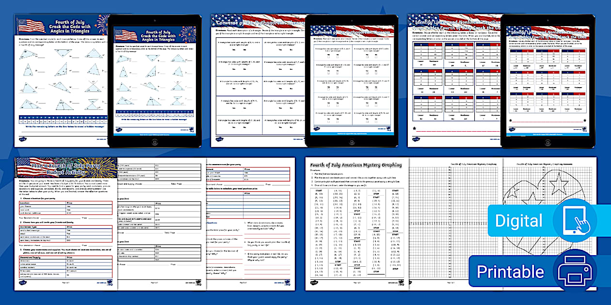 Eighth Grade Math Fourth of July Activity Pack - Twinkl
