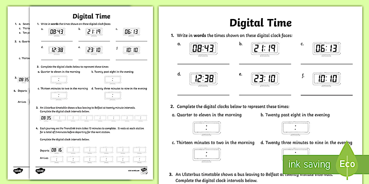 Digital Times Worksheet / Worksheet - Twinkl