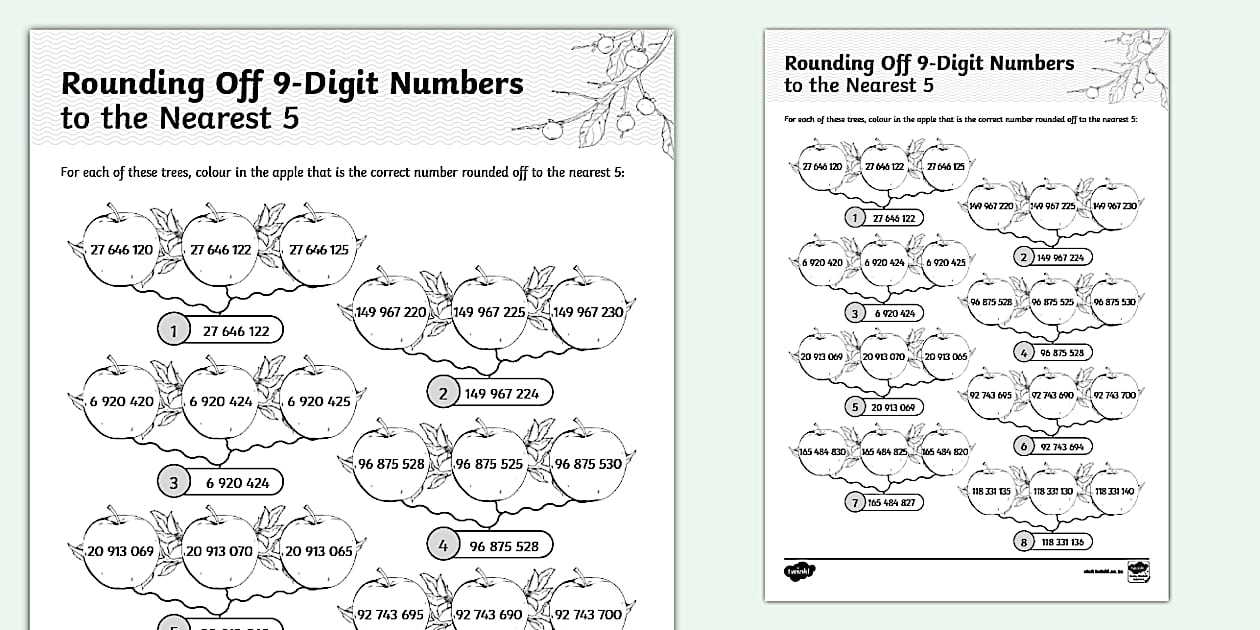 Rounding Off 9-Digit Numbers to the Nearest 5 Activity Sheet