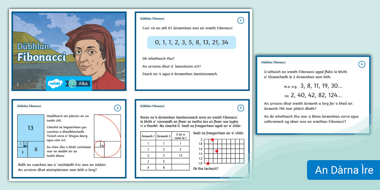 Àireamhan Fibonacci - Cairtean-dùbhlain (teacher made)