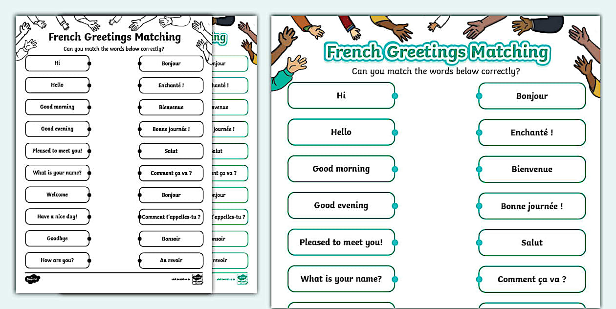 French Greetings Matching Worksheet (teacher made) - Twinkl