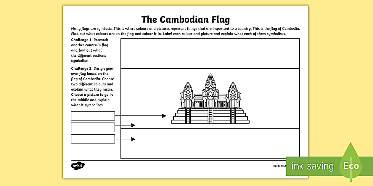 LKS2 Cambodia Flag Worksheet (teacher made) - Twinkl