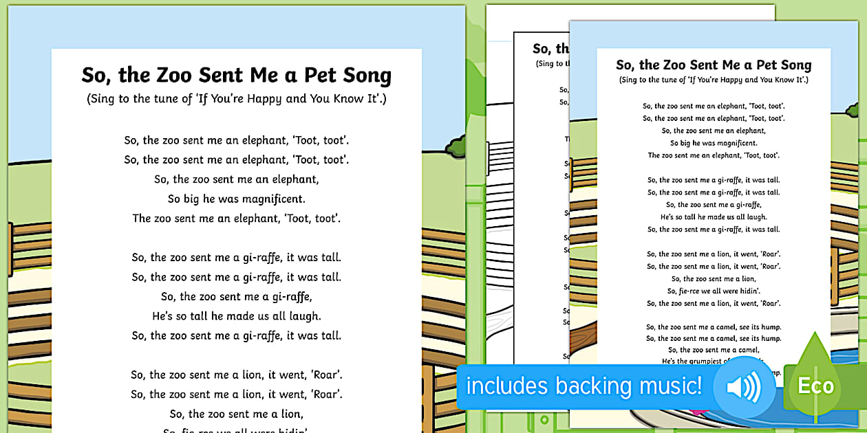 So, the Zoo Sent Me a Pet Song (teacher made) - Twinkl
