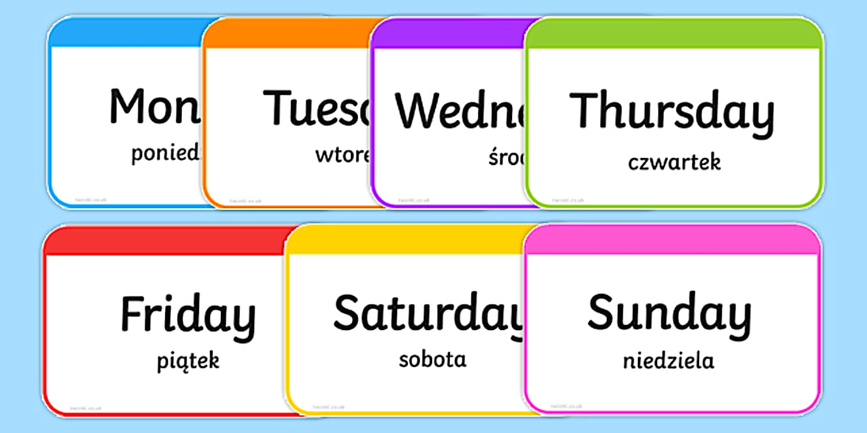 Days of the Week Flashcards Polish/English - Twinkl