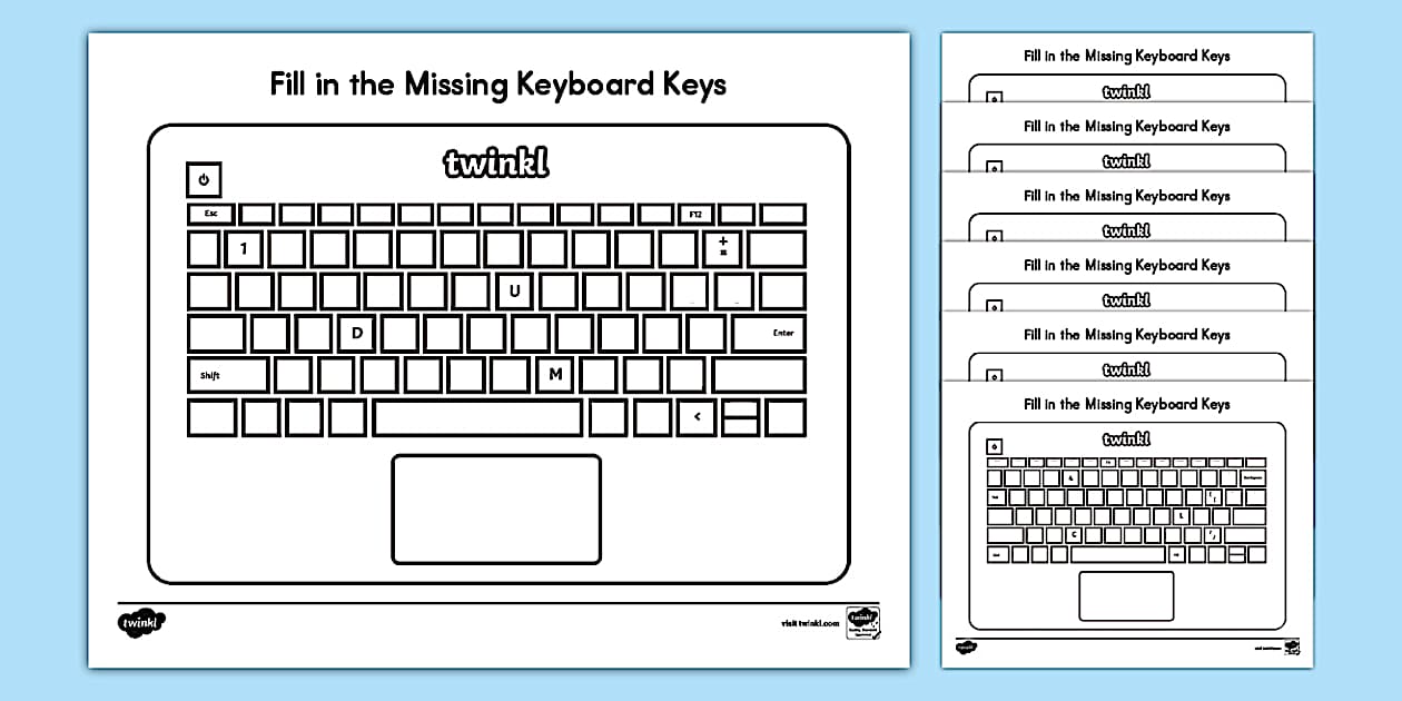 Fill in the Missing Keyboard Keys Activity Sheet for K-2nd Grade