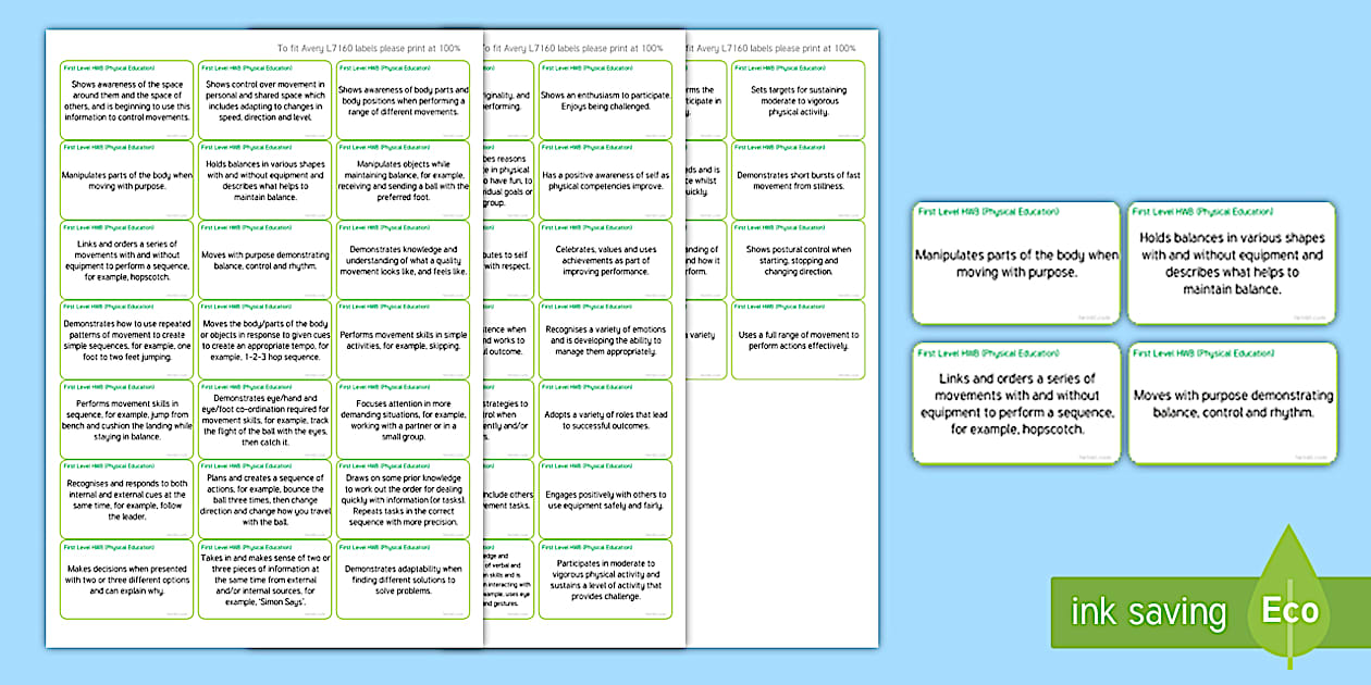 PE Benchmarks Assessment Stickers for CfE First Level