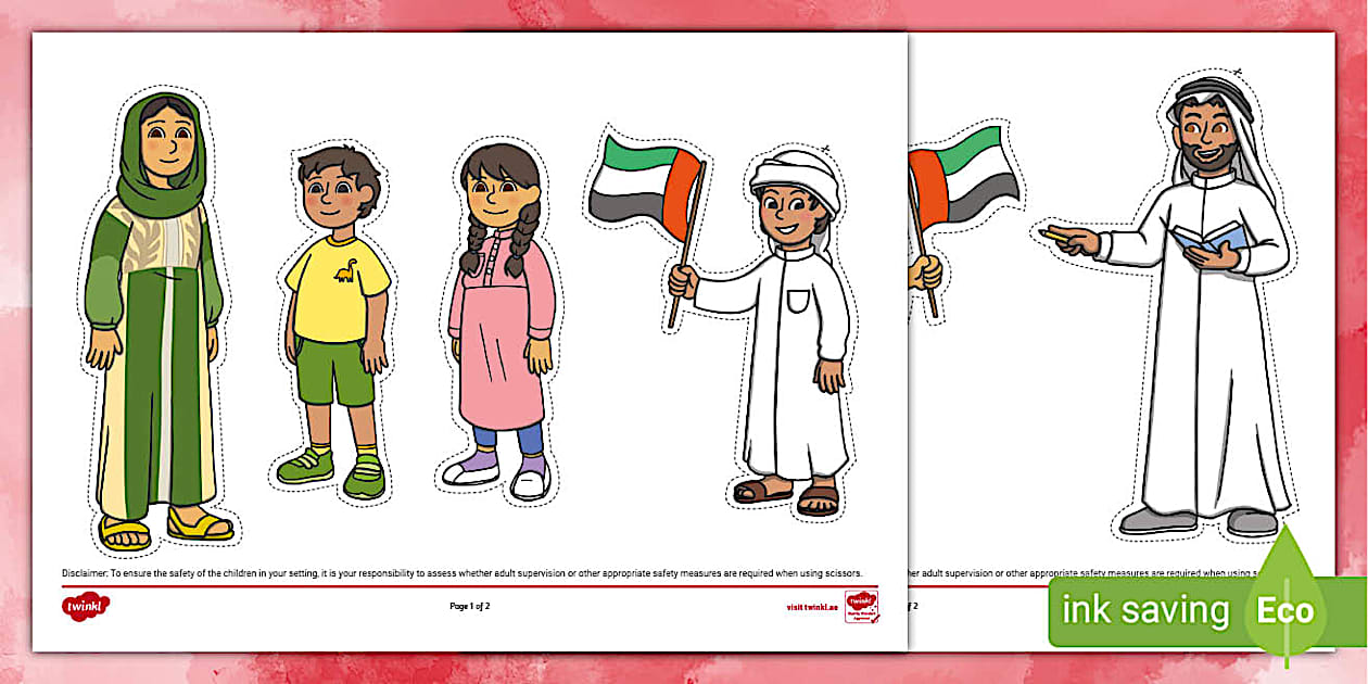 Reem and Rashed Celebrate UAE National Day Stick Puppets