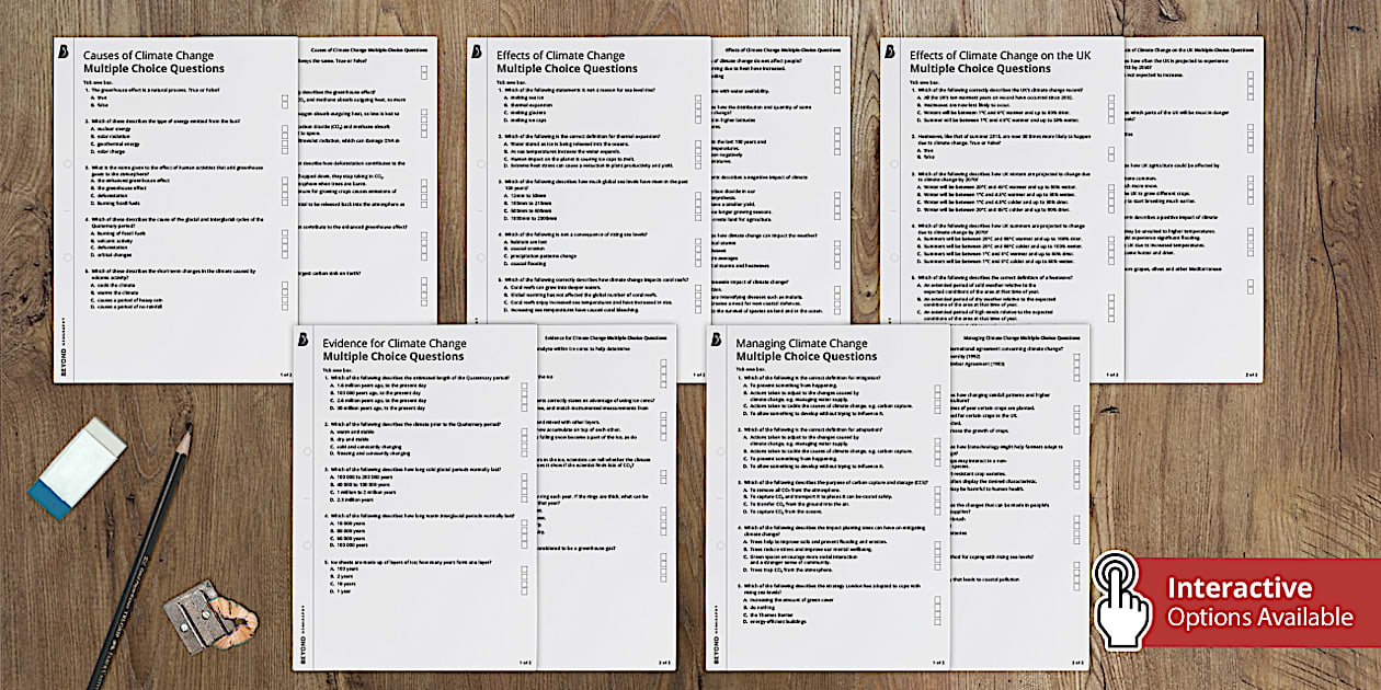 Climate Change Multiple Choice Question Pack: Worksheets