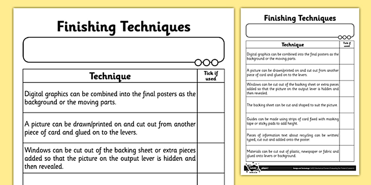 Finishing Techniques Worksheet / Worksheet (teacher made)