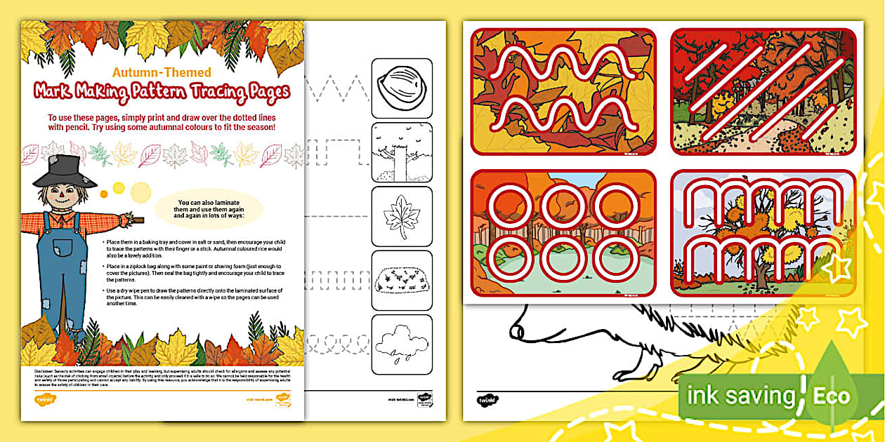 Autumn-Themed Mark Making Pattern Tracing Pages - Twinkl