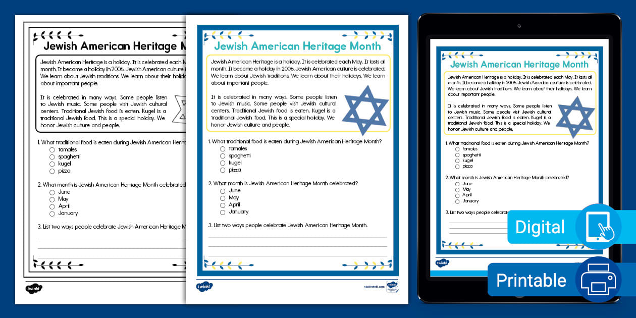 Jewish American Heritage Month Reading Comprehension