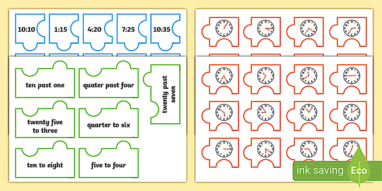 Time Matching Activity - O'clock Half Past Quarter to Quarter Past - O ...