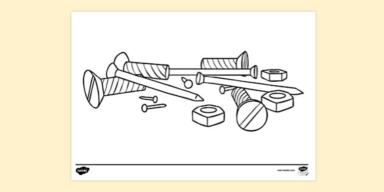 Metal Screw Nails Colouring | Colouring Sheets - Twinkl