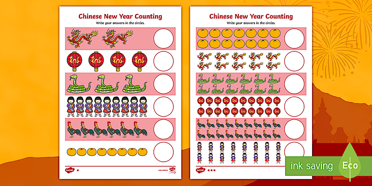 Chinese New Year Counting Differentiated Worksheet - Twinkl