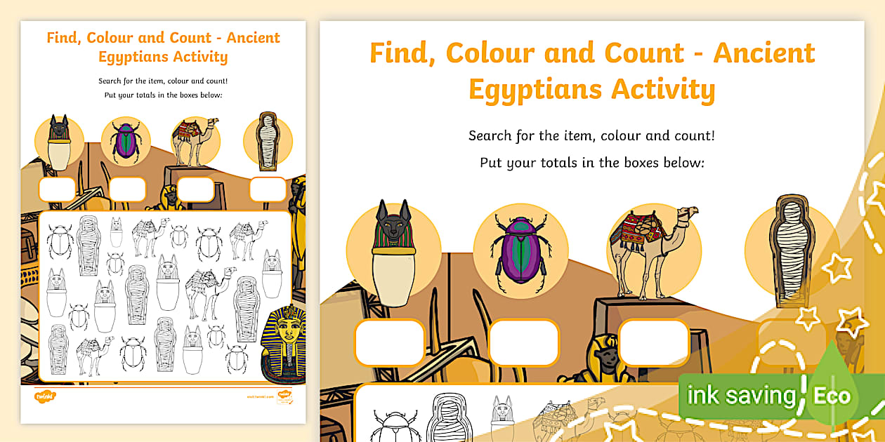 Find, Colour and Count - Ancient Egyptian Activity (Ages 5 - 7)