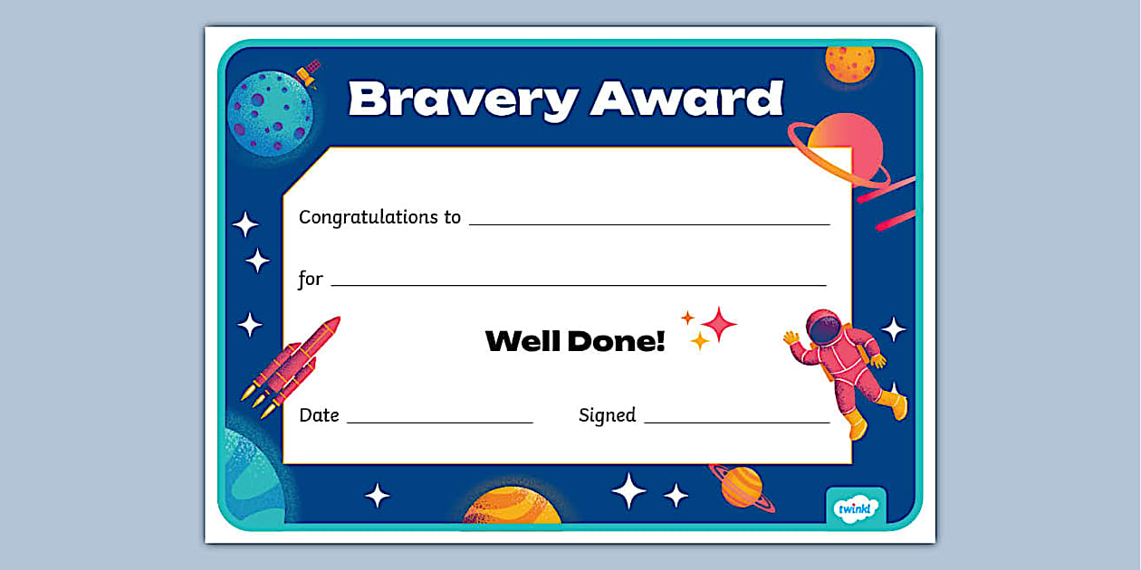 Space-Themed Bravery Award Certificate (teacher made)