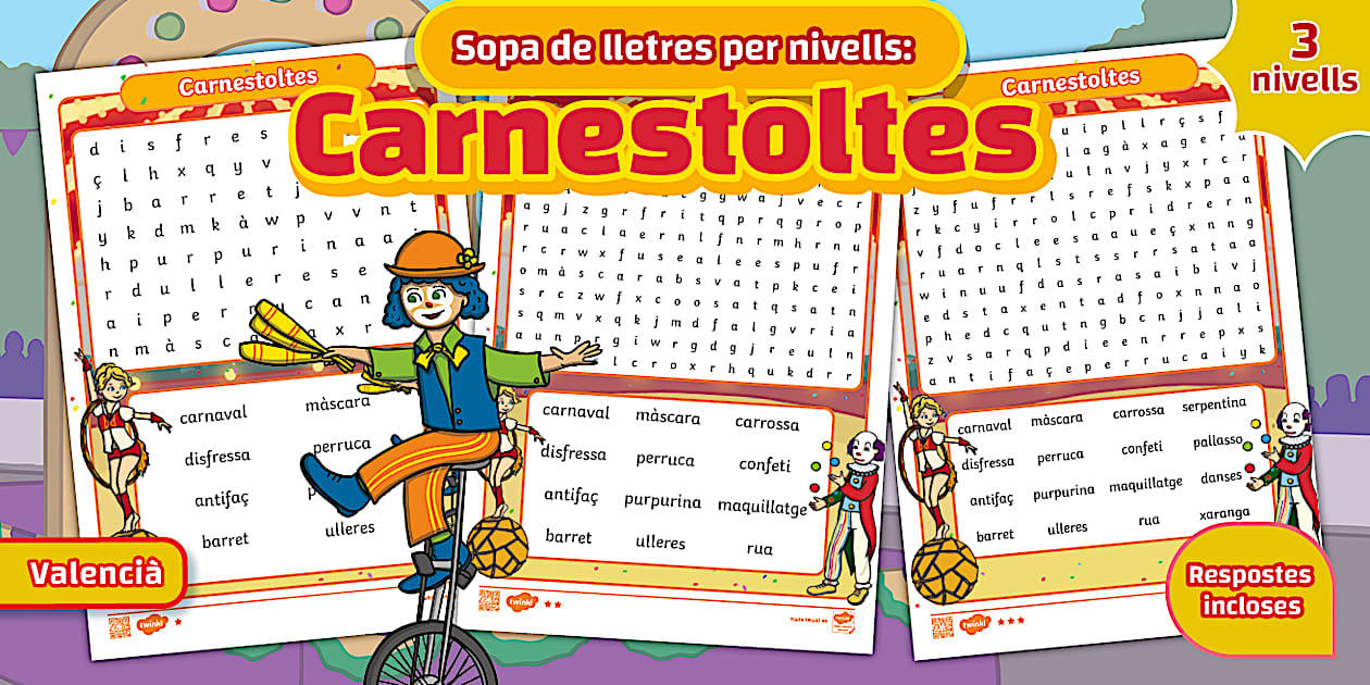 Sopa de lletres per nivells: Carnestoltes - Valencià