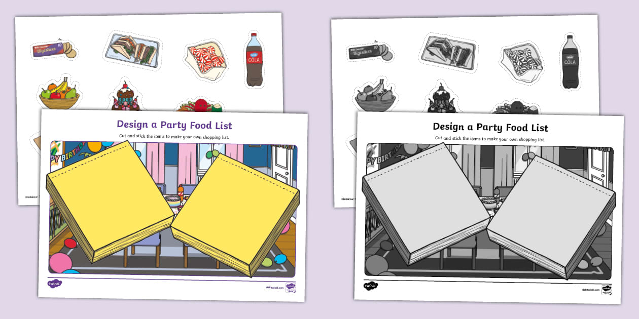 Design a Party Food List Cutting Skills Activity - Twinkl