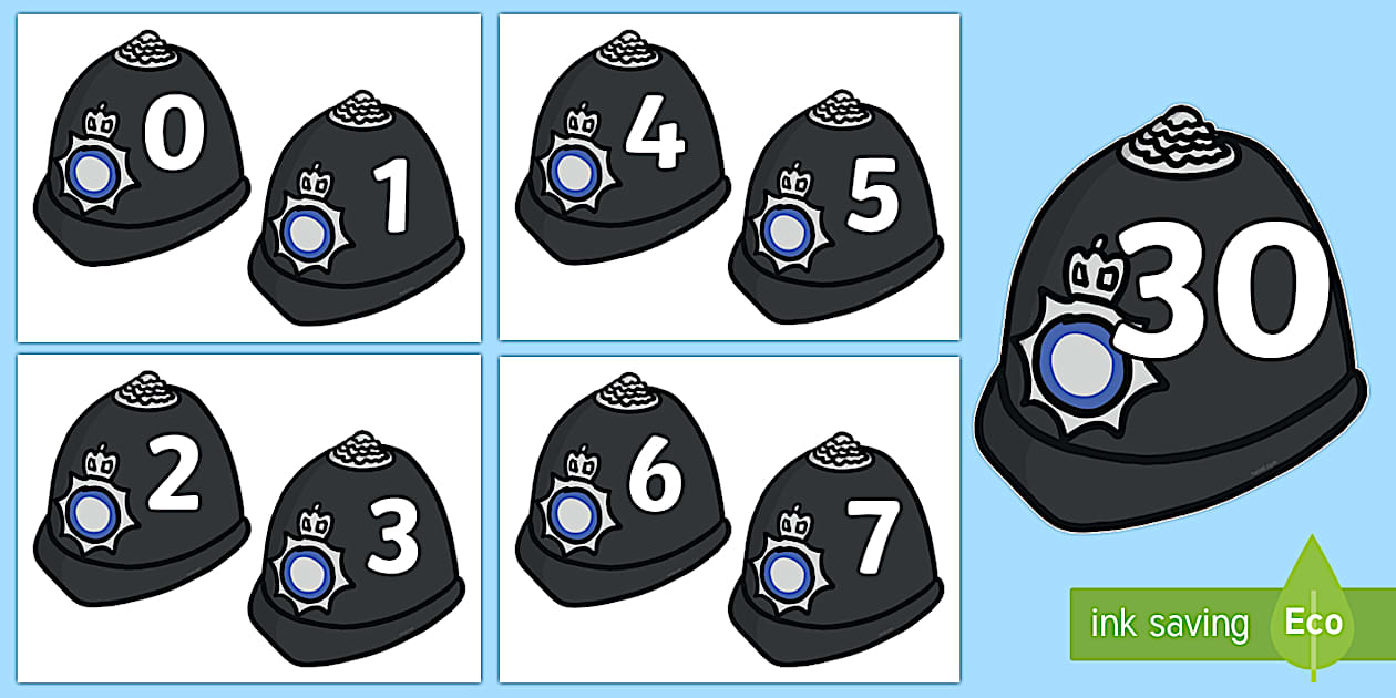 0-30 on Police Helmets Display Cut-Outs - Police Helmets 0-30