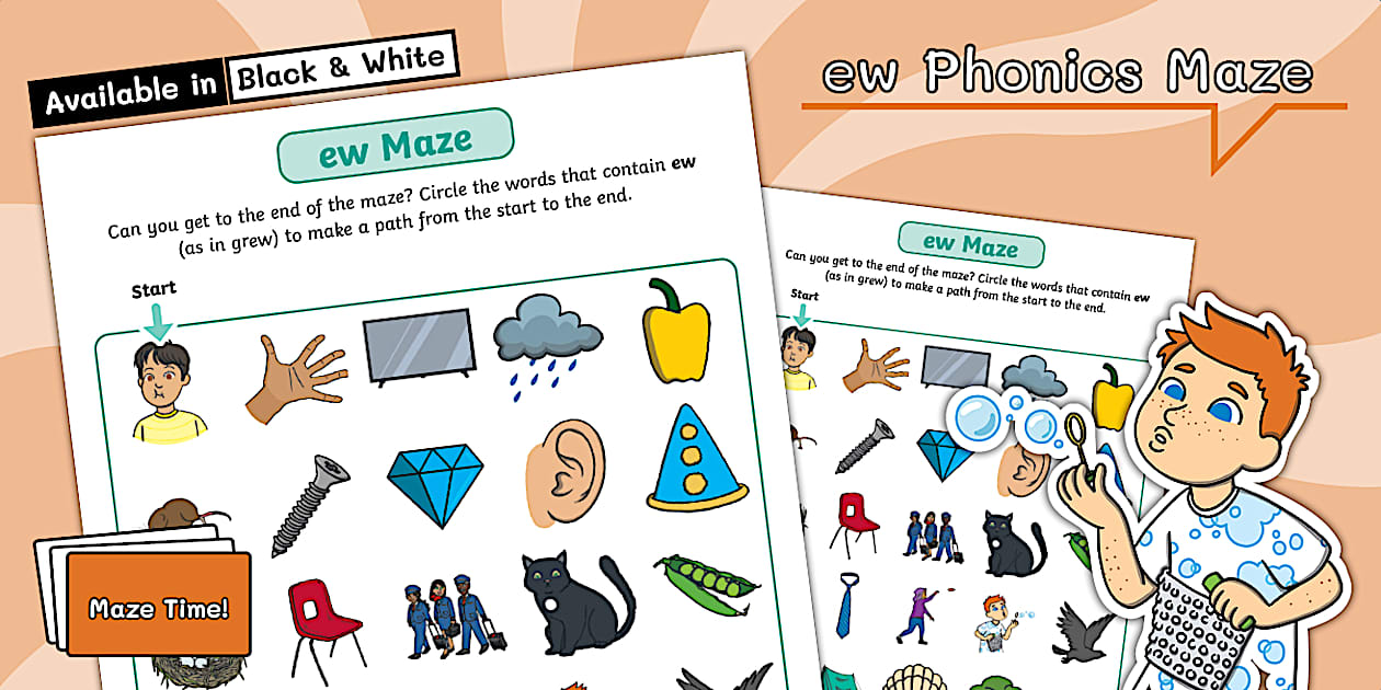 ‘ew’ Phonics Maze - Phonics - KS1