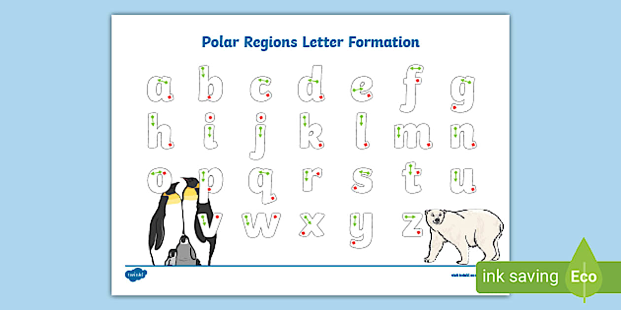 Cursive Polar Regions Themed Letter Formation Worksheet