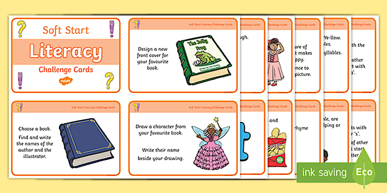 Editable Soft Start Literacy Challenge Cards (teacher made)
