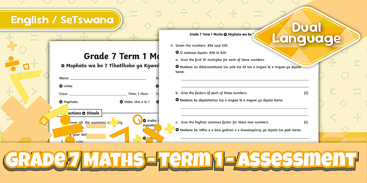 Grade 7 Maths - Term 1 - Assessment - Assessment Sheet - Setswana/English