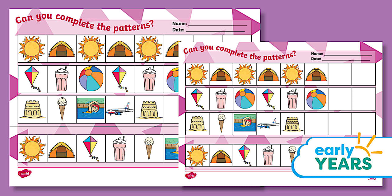 Summer Differentiated Complete the Pattern Worksheets