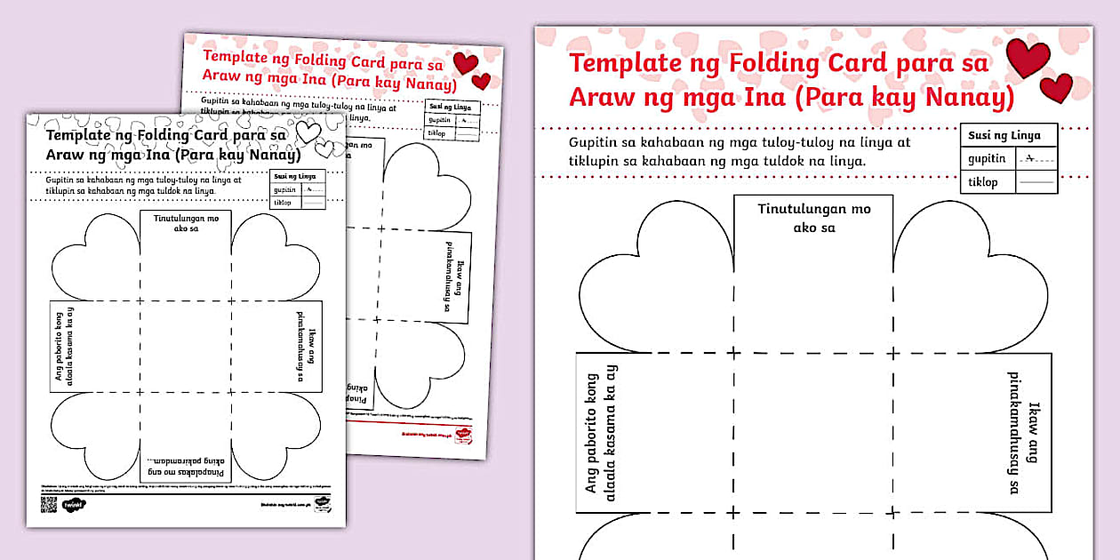 Printable na Template ng Folding Card para sa Araw ng mga Ina