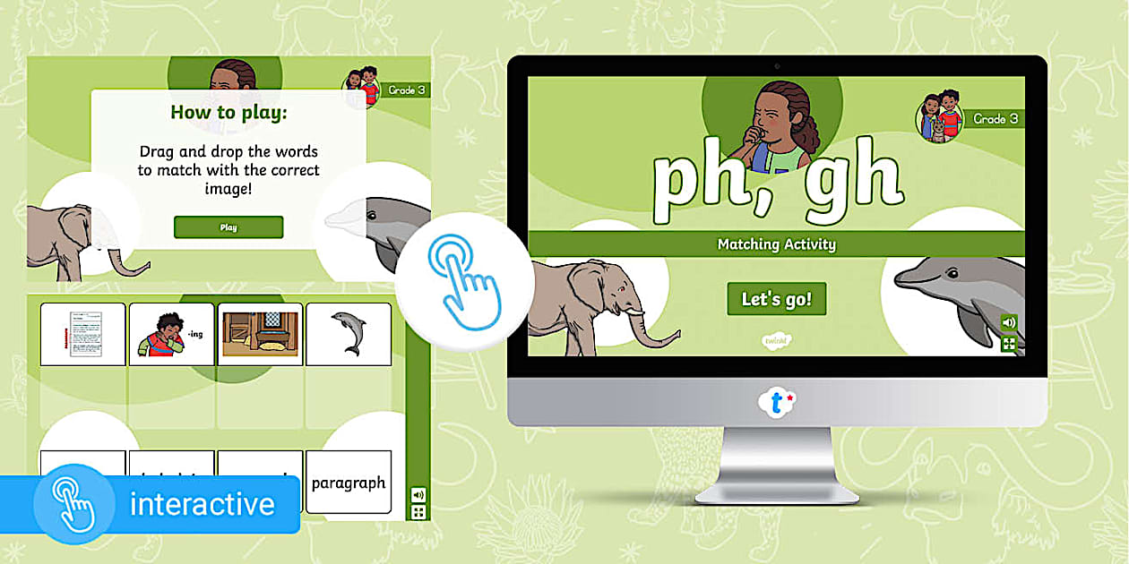 Grade 3 Phonics ph, gh Interactive Go! Game (teacher made)