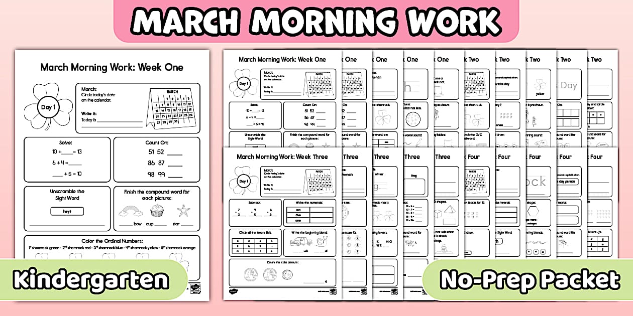 Kindergarten March Morning Work Bundle - Twinkl