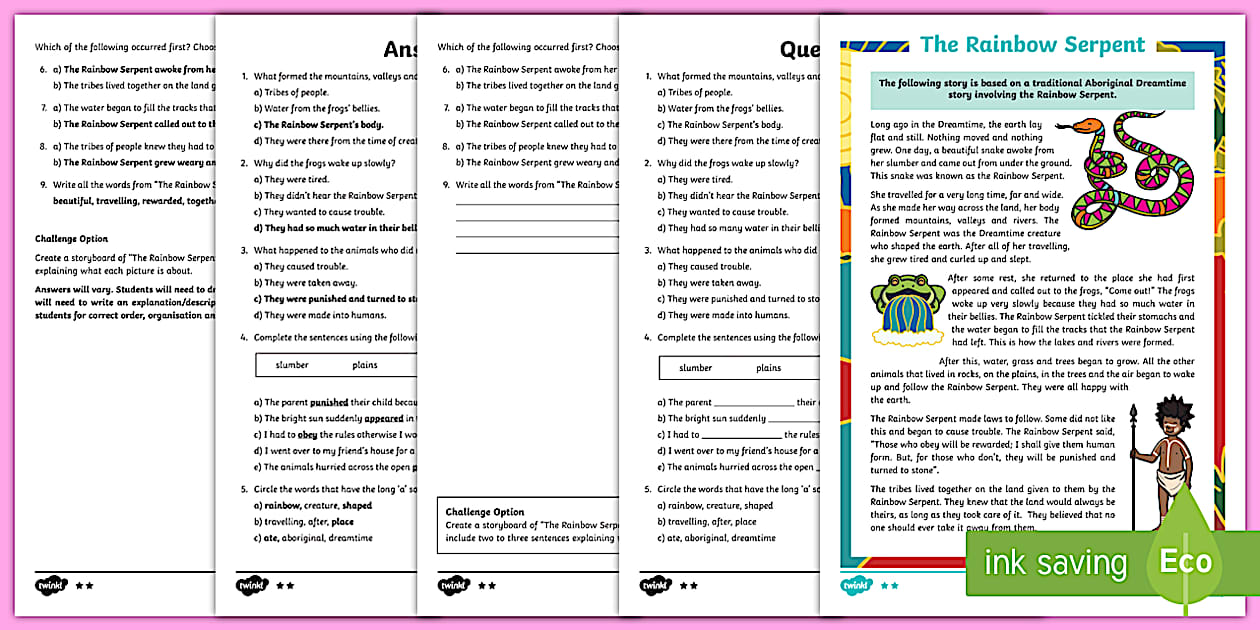 VIC The Rainbow Serpent Differentiated Reading Comprehension Activity
