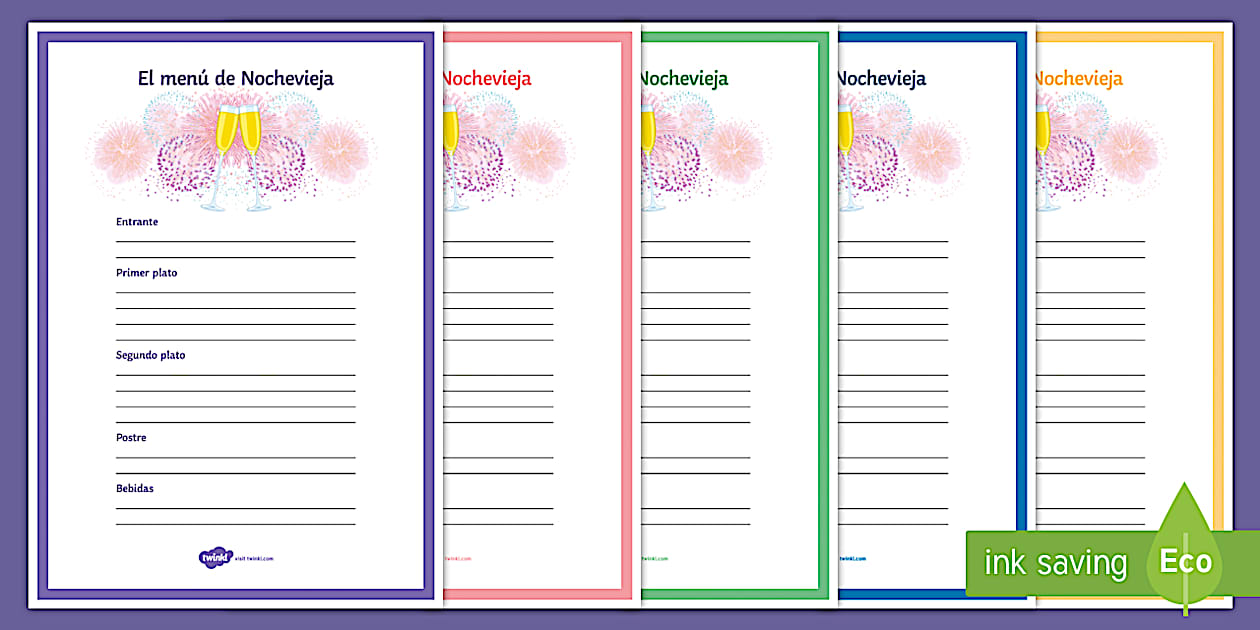 New Year's Eve Menu Writing Frames Spanish - Twinkl