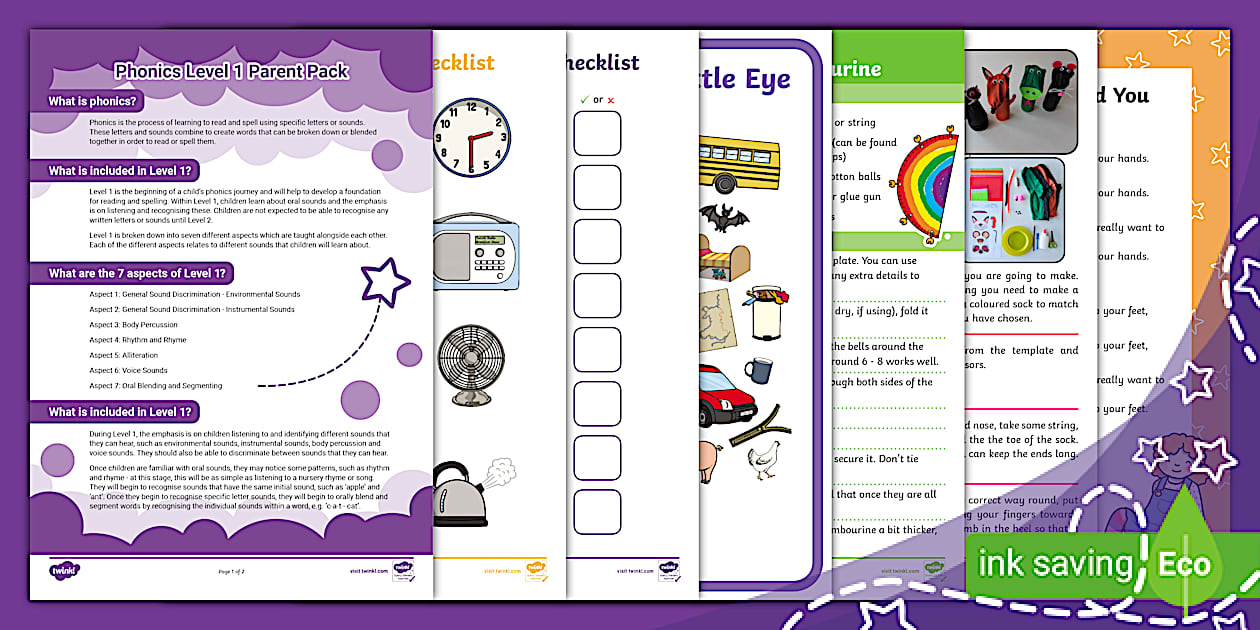 Phonics Phase1/Level 1 Parent Pack (teacher made) - Twinkl
