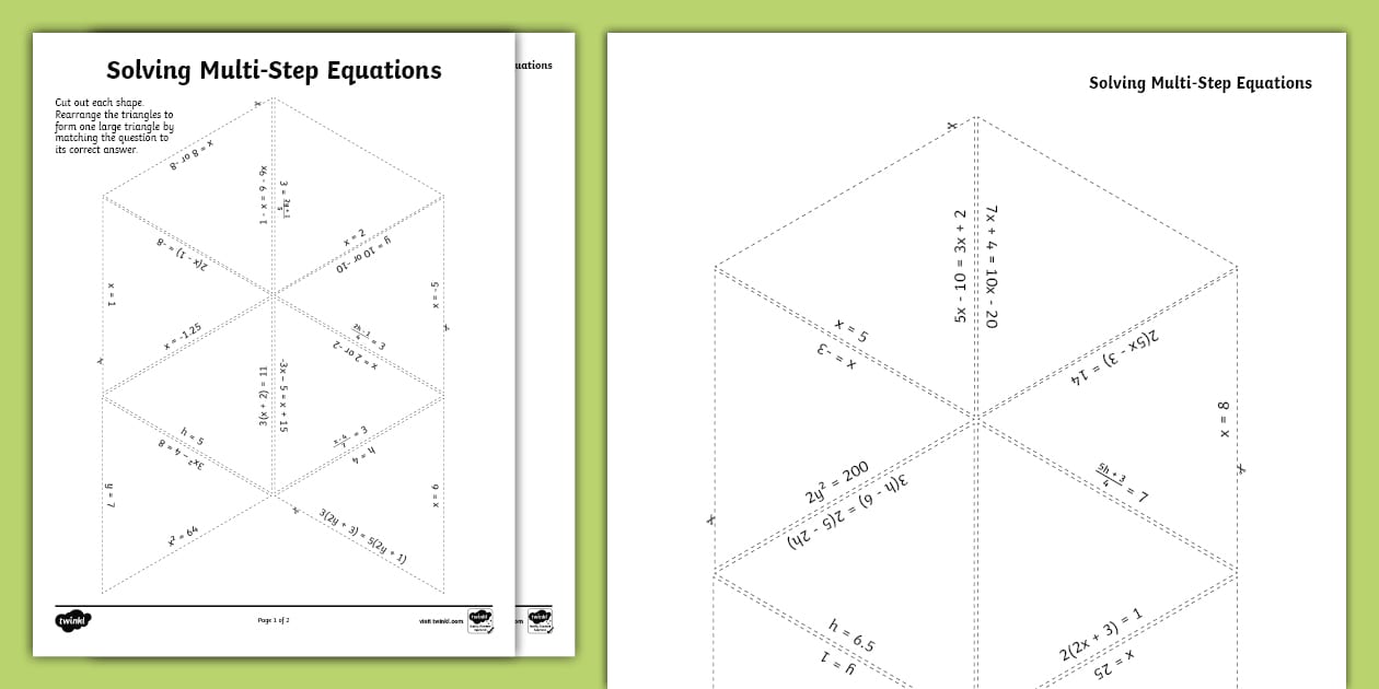 Eighth Grade Solving Multi-Step Equations Triangle Puzzle