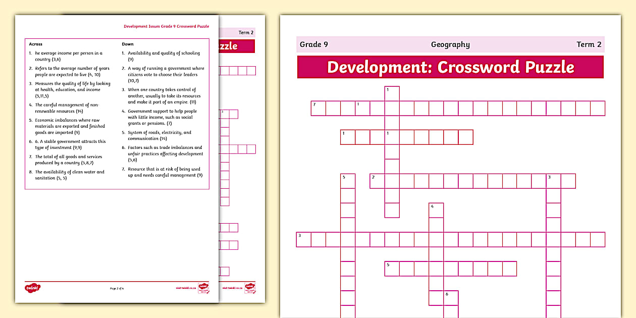 Development Issues Grade 9 Crossword Puzzle - Twinkl