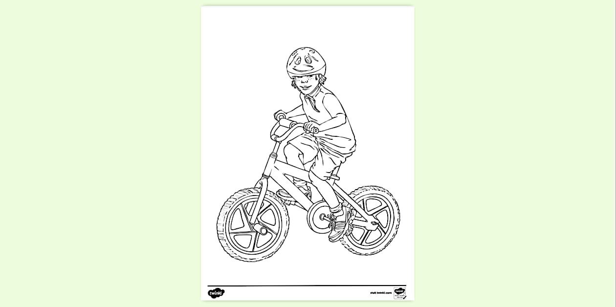 Cyclist Boy Riding Bike Colouring Sheet (teacher made)