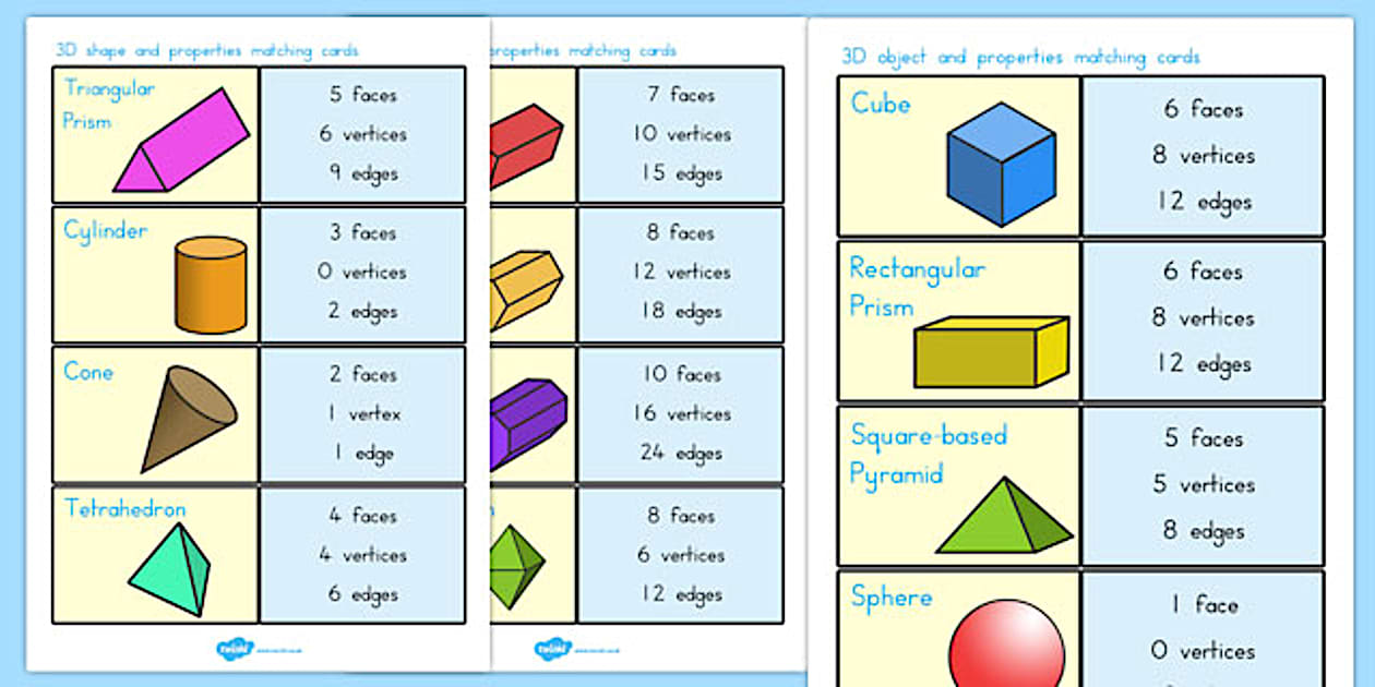 3D Shape Matching Cards - Shape Properties | Twinkl - Twinkl