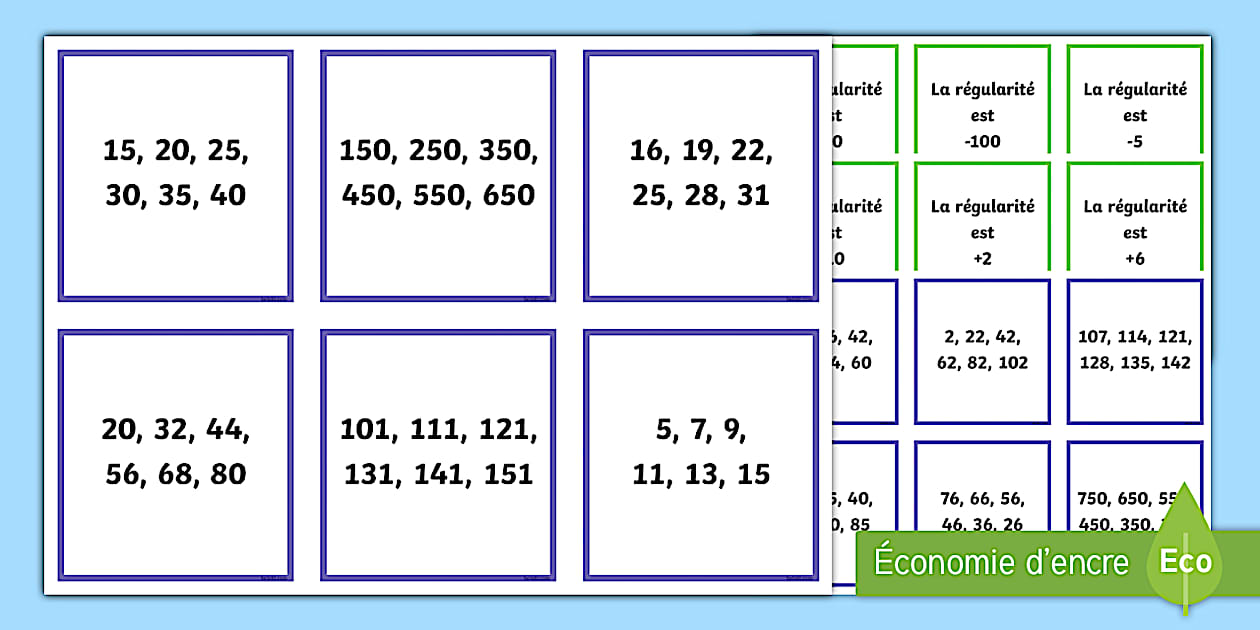 Cartes pour jeu de paires : Régularité de suites logiques de nombres